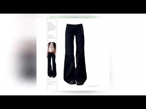 #Botvotee Y2K Black Low Waist Jeans Flare Washed Vintage Casual Minimalist Denim Pants Grunge Sol