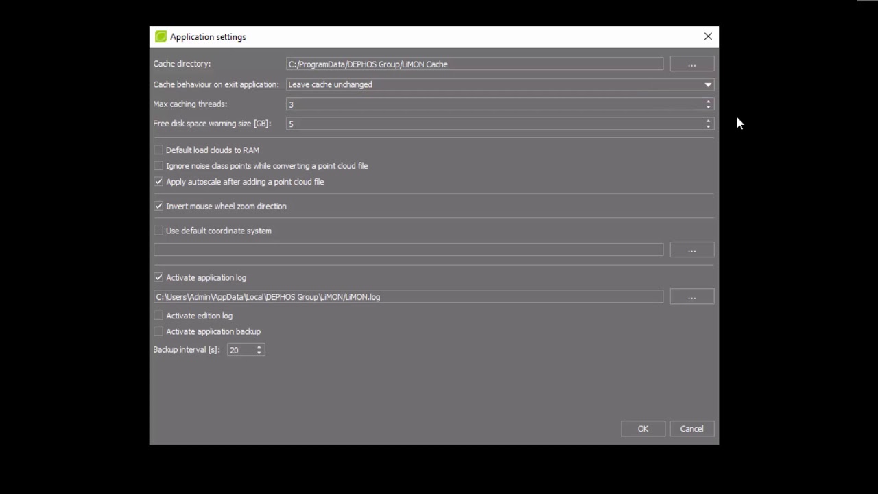 Software Settings - Limon Point Cloud Software