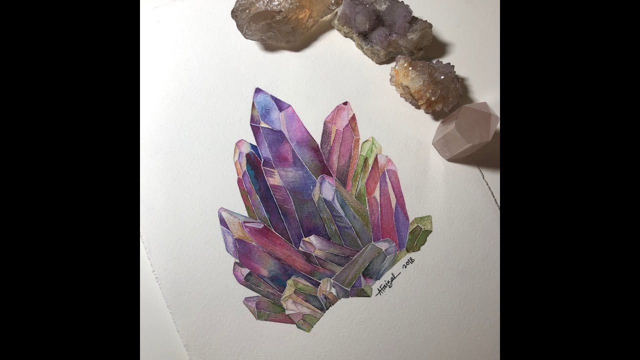 Rainbow Quartz Crystal Cluster art painting tutorial