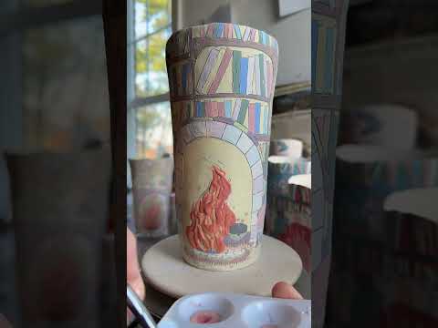 Adding fire with @MaycoColors #strokeandcoat on my new #booklover #mug #pottery #