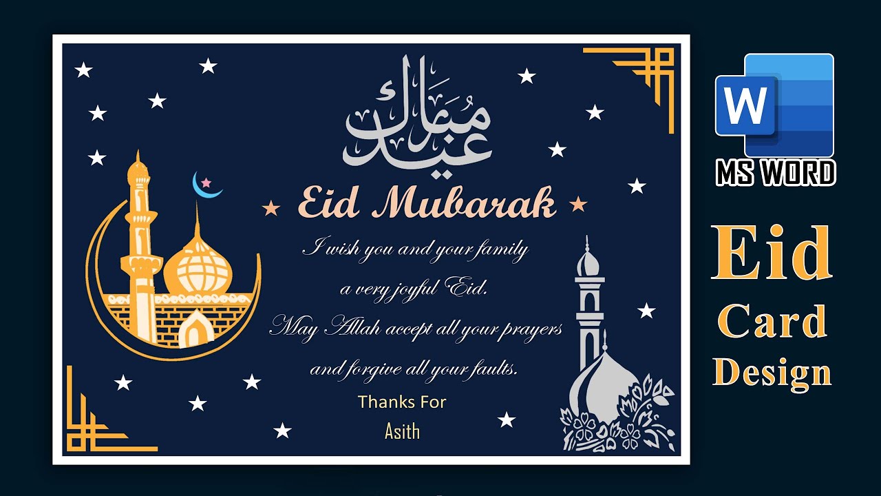 MS Word Tutorial: Eid Mubarak Card Design in Microsoft Word 2023 || Ramadan Greeting Card Easy BY AR