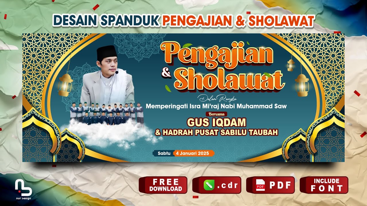 Desain Spanduk Pengajian & Sholawat | Backdrop Sholawatan (Free CDR) - #nurdesigns