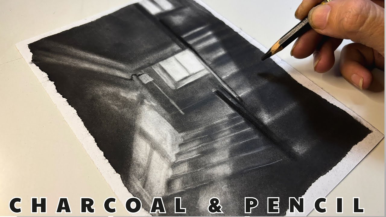 #262 Charcoal Staircase Drawing | Light & Shadow Study