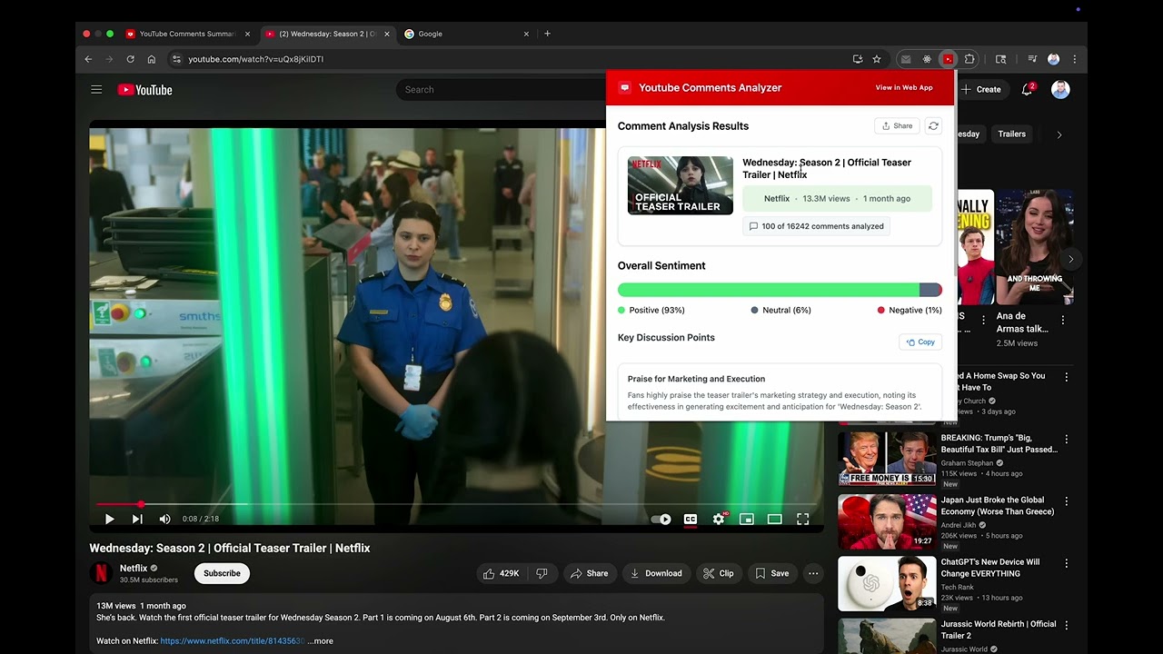 Youtube Comments Analyzer - Demo (Chrome extension)