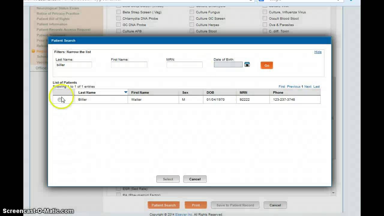 Simchart Document lab results, preventative services
