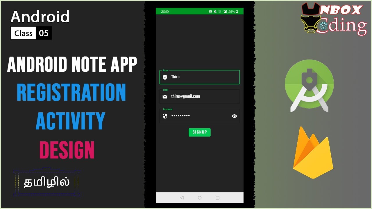 STUDENT NOTES APP 5 - REGISTRATION ACTIVITY DESIGN (ANDROID & FIREBASE) - UNBOX CODING