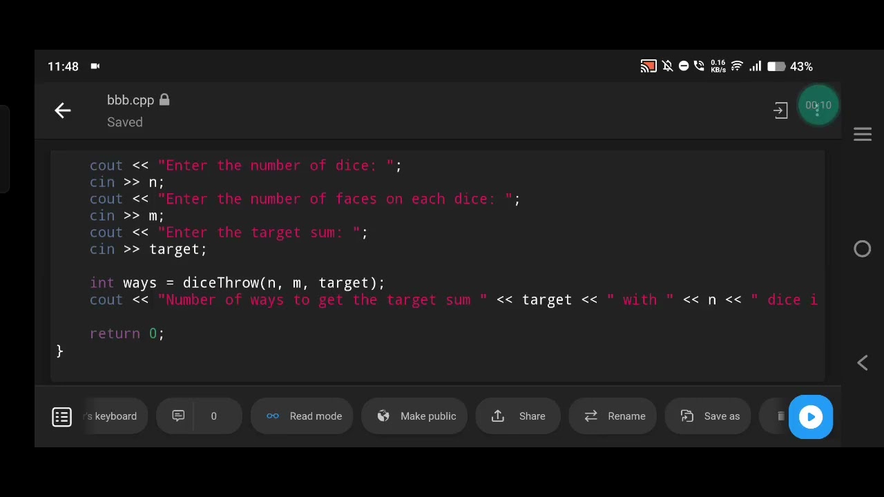 DSA Coding Question: Dice Throw Problem Using Dynamic Programming in C++