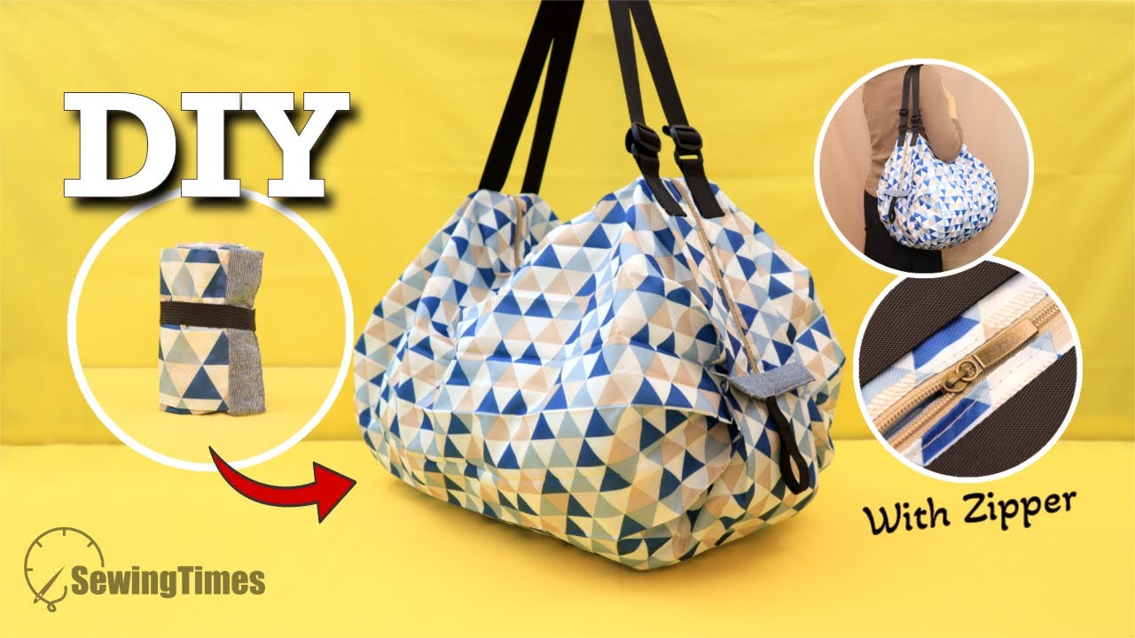 DIY Foldable Shopping Bag with Zipper 🎈Easy to Make a Large Reusable Bag