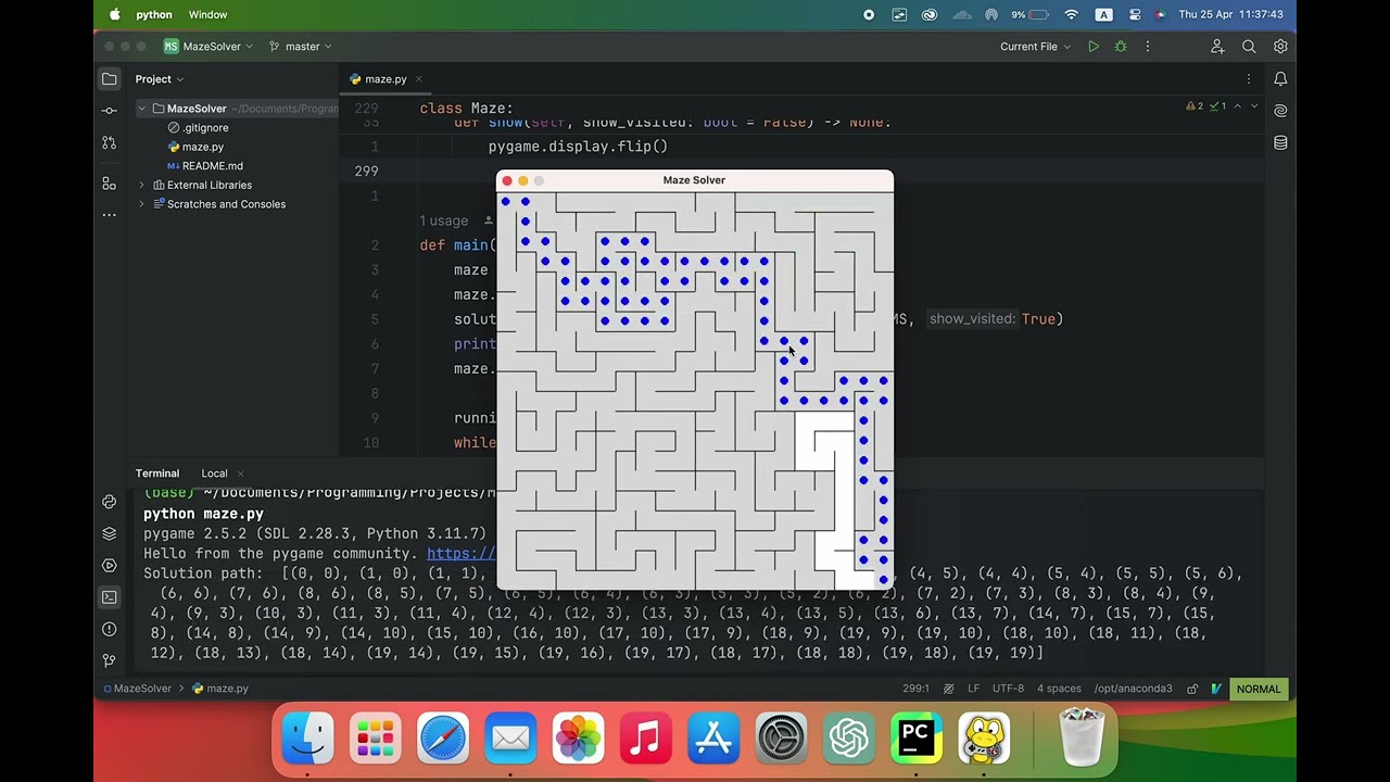 Maze Solver using Depth-first Search (DFS) in Python
