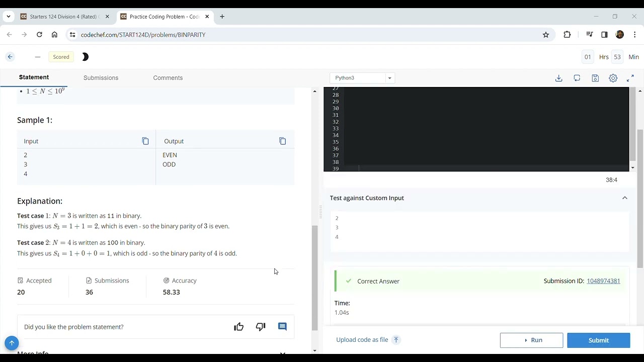 Binary Parity codechef solution