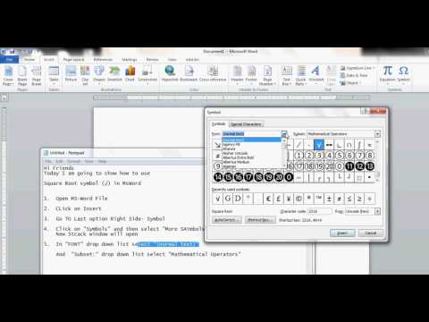How to use Square Root Symbol with MSWORD