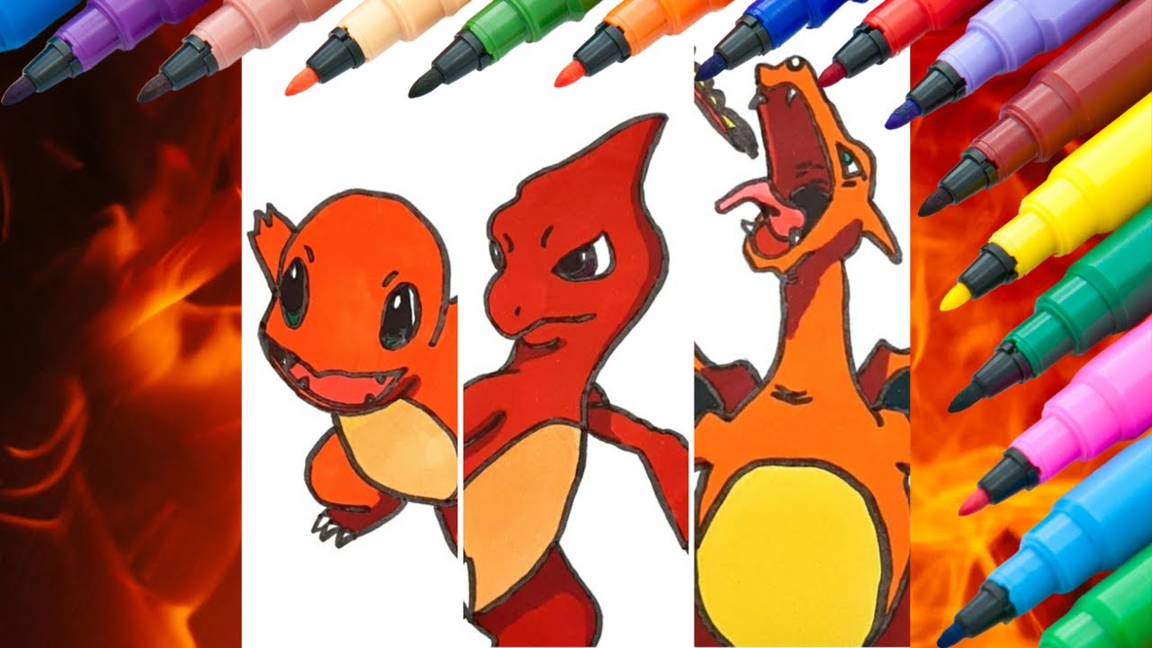 Pokemon Evolution: Charmander, Charmeleon, Charizard / Pokemon Coloring Pages
