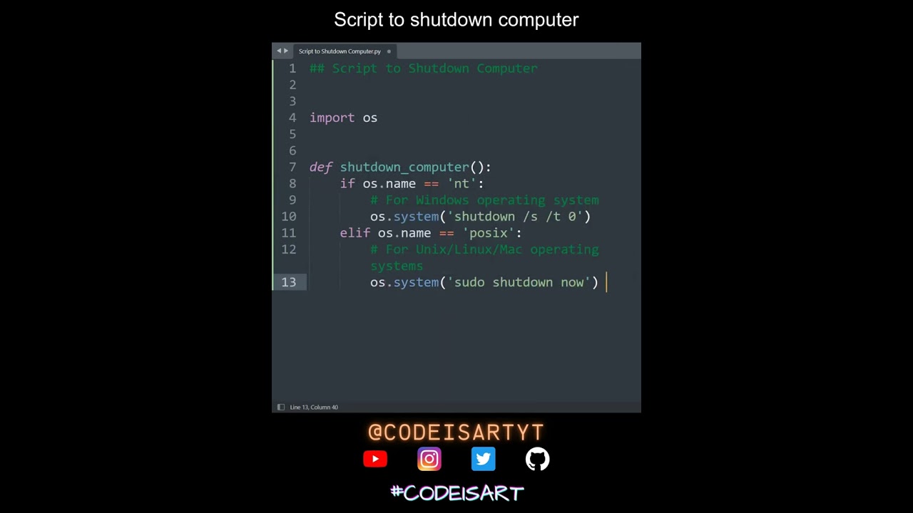 Script to shutdown computer in Python | Python Examples | Python Coding Tutorial | Python Interview