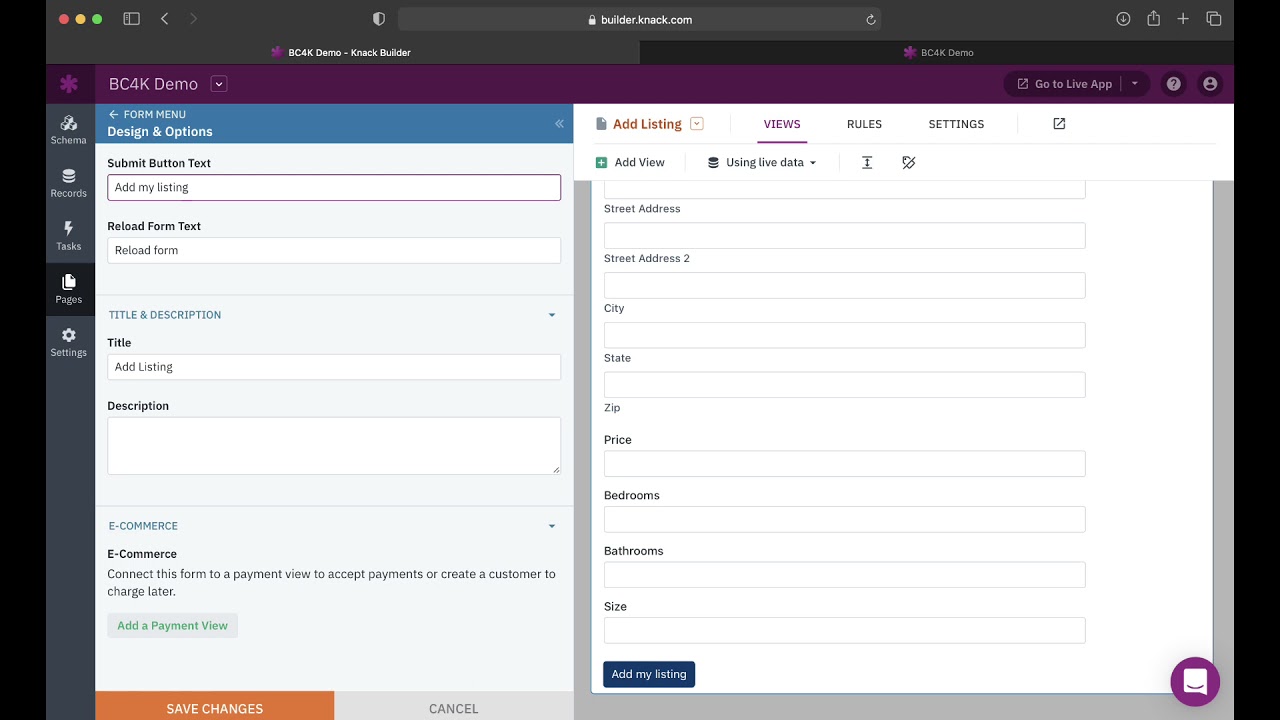 Knack database Forms