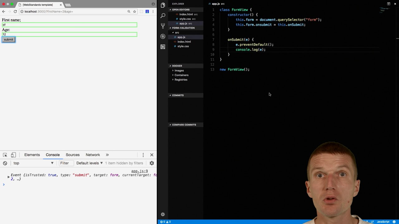 Form validation, styling and data extraction with plain JavaScript, HTML 5 and CSS