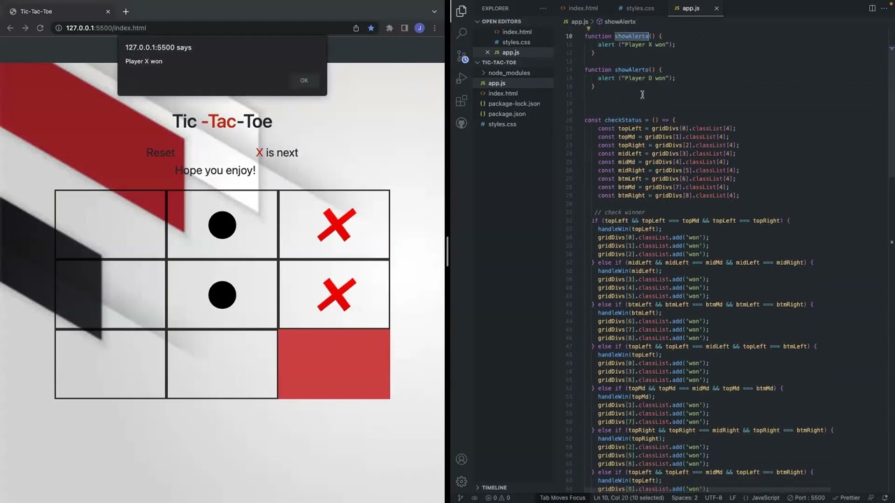 Tic-Tac-Toe using JS, html, css, and bootstrap.
