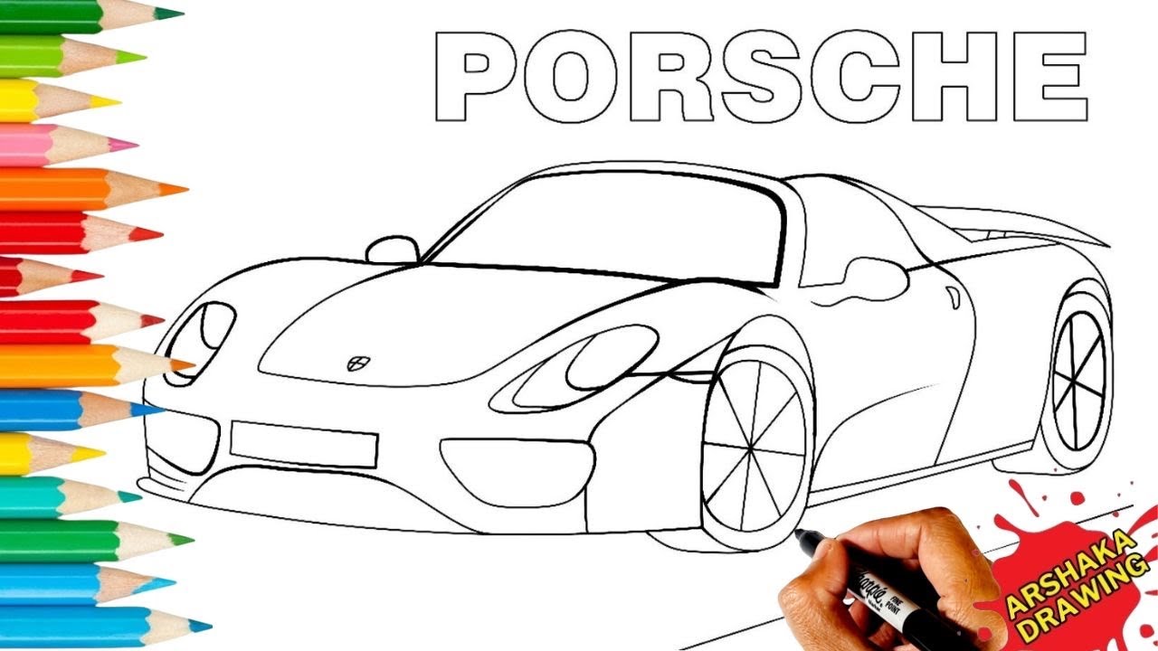 New Model Porsche Sport Car Coloring Page Tutorial