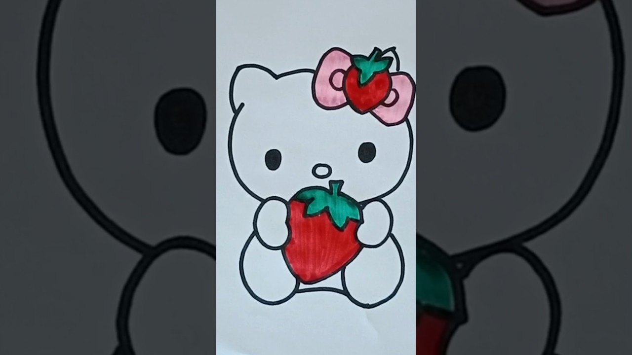 Hello Kitty strawberry 🍓 drawing and coloring #howtodraw #drawing #cutedrawings #hellokitty #shorts
