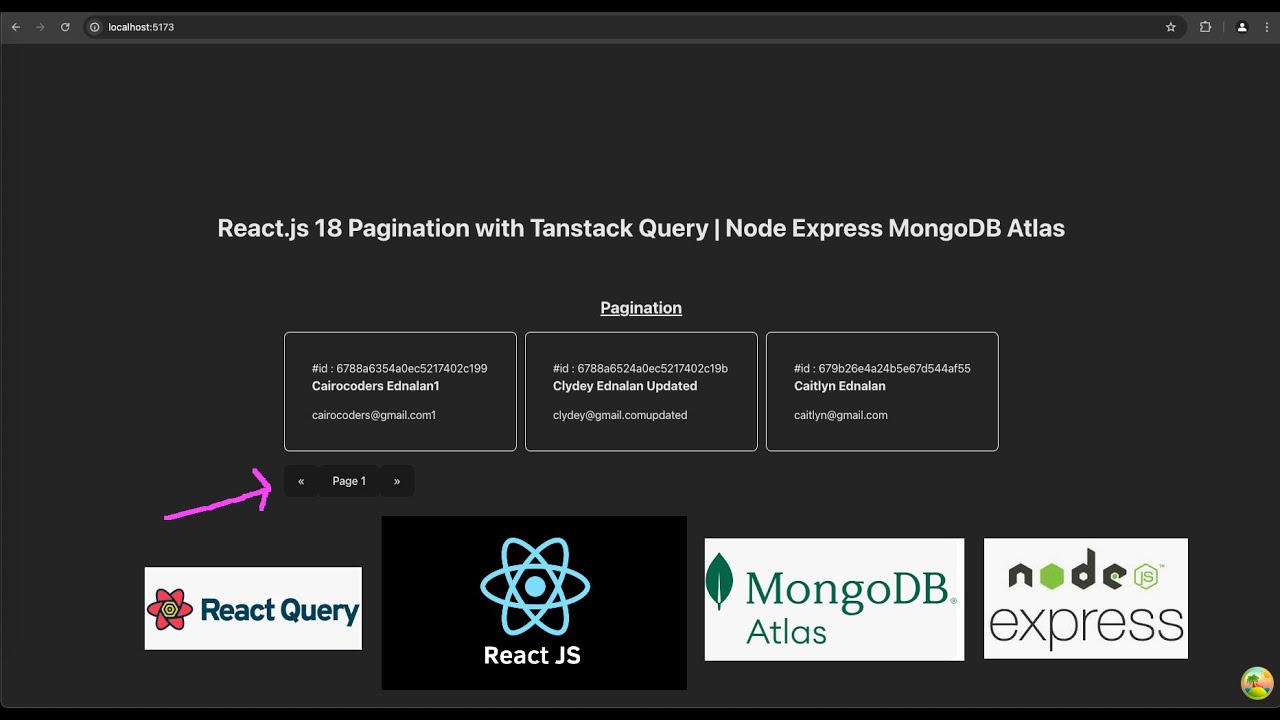 React.js 18 Pagination with Tanstack Query | Node Express MongoDB Atlas