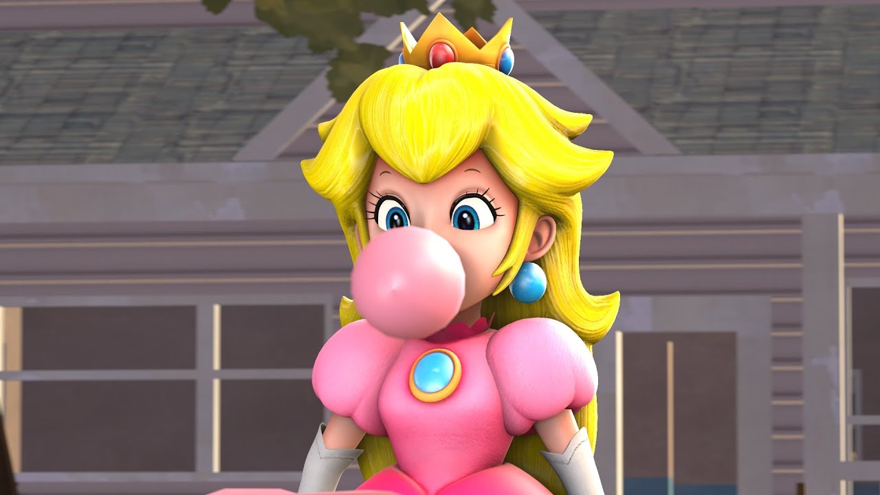 Peach blows up a Bubble Gum