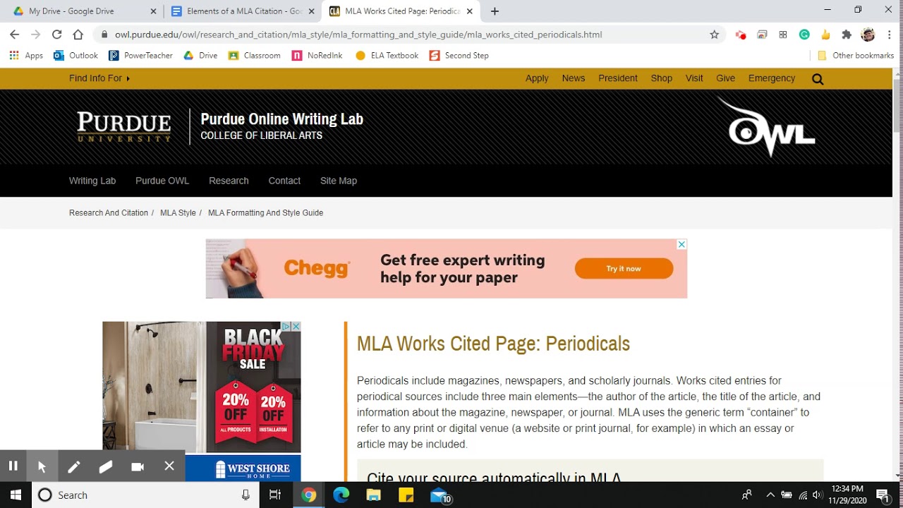 Using Purdue OWL for Citations