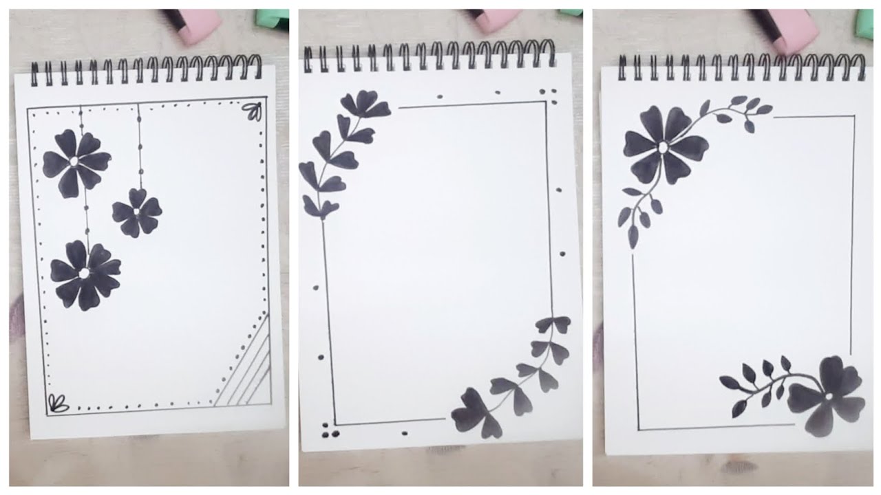 3 Simple Quick Easy Black Borderdesigns For Project #borderdesign #notebookborder#projectworkideas