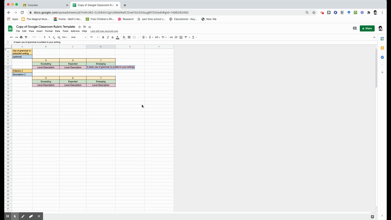 Using Google Sheets Rubric Template