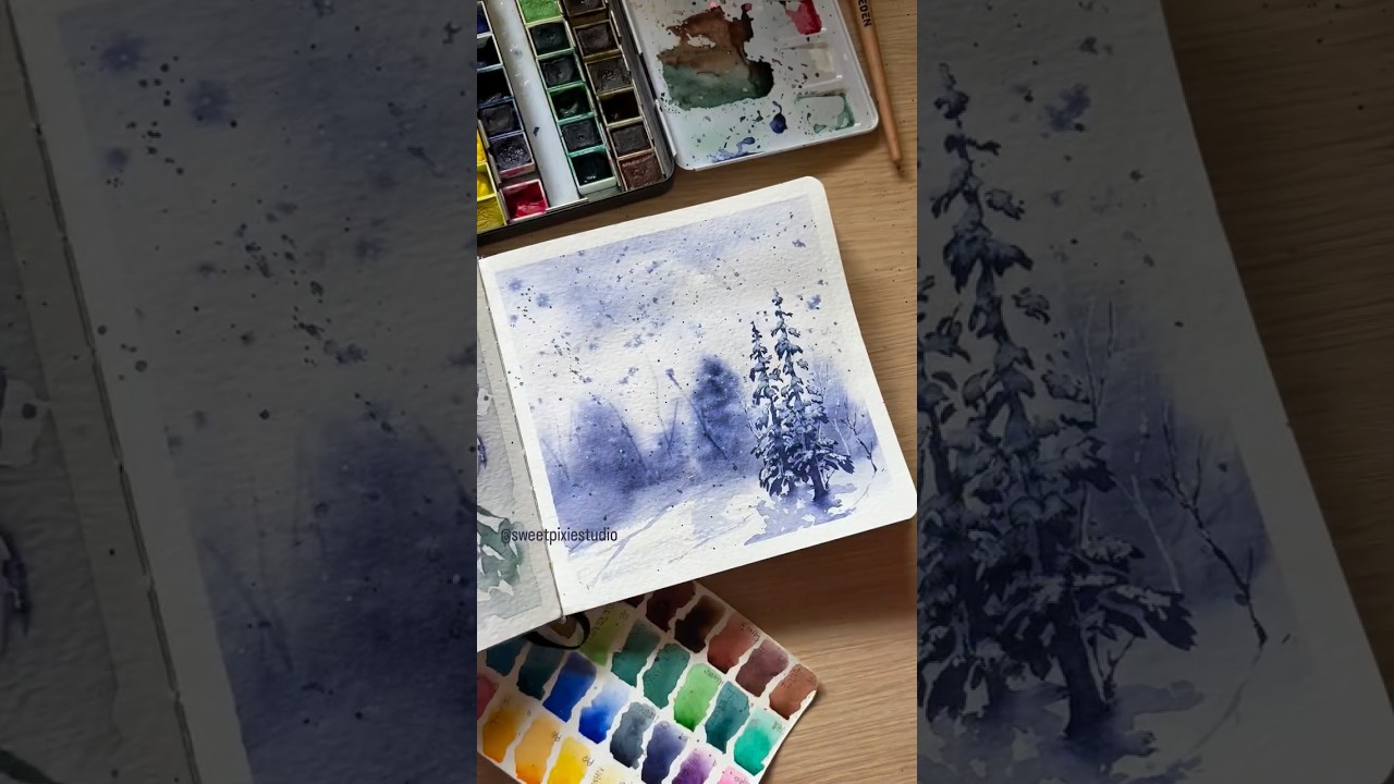 Snowy Winter Watercolor Scene |  Painting Tutorial Using Art Philosophy Essence Palette #watercolor