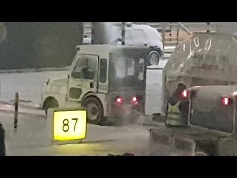 Slipping truck during operations in winter weather on Katowice airport (EPKT - KTW)