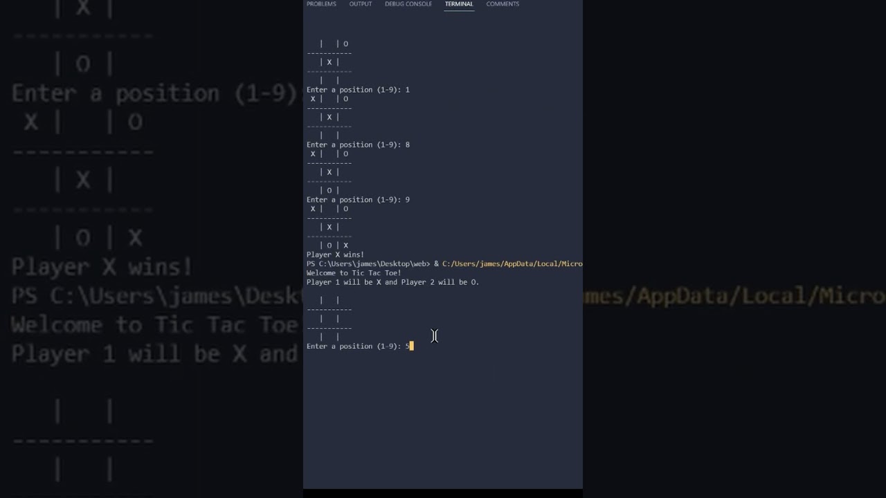 How I made a Tic Tac Toe game in Python! #python #vscode #tictactoe