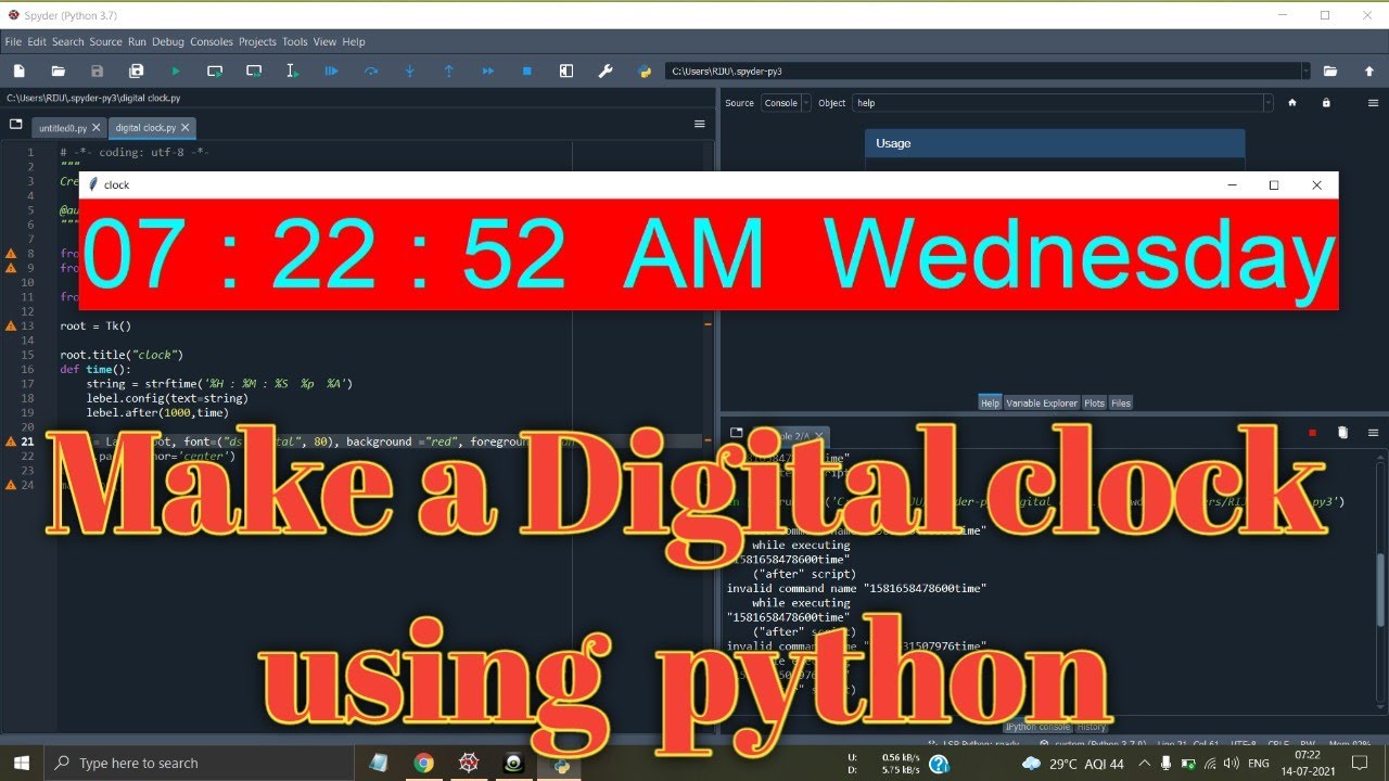 Make a Digital Clock using Python | Python Project | Digital clock using Tkinter Python in English