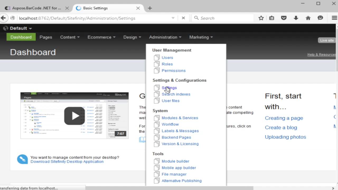 Aspose.NET Barcode Generator for Sitefinity e-Commerce Products using Aspose.BarCode for .NET
