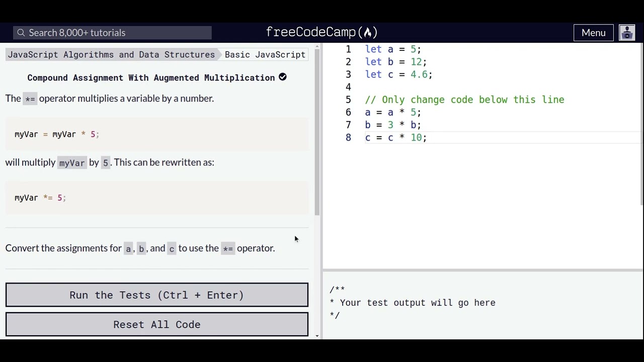 Lesson 23 | Basic JavaScript | Compound Assignment With Augmented Multiplication