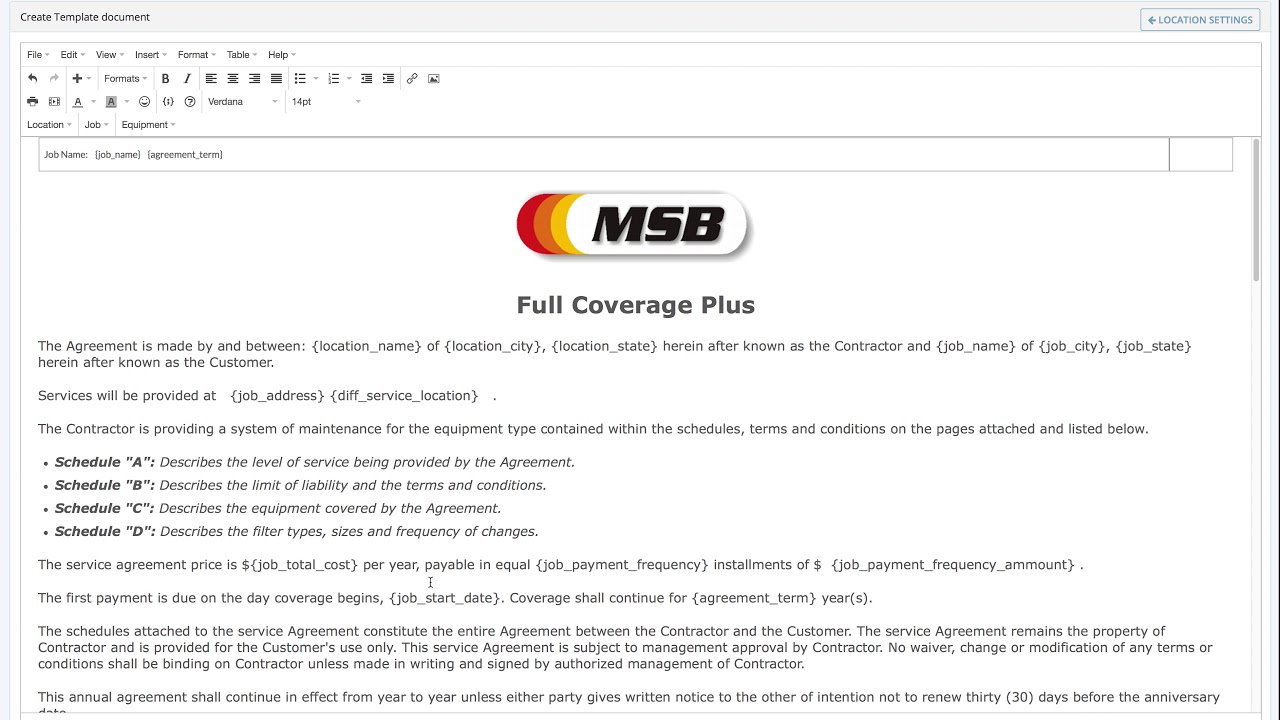 HVAC Maintenance Agreement Template Editing