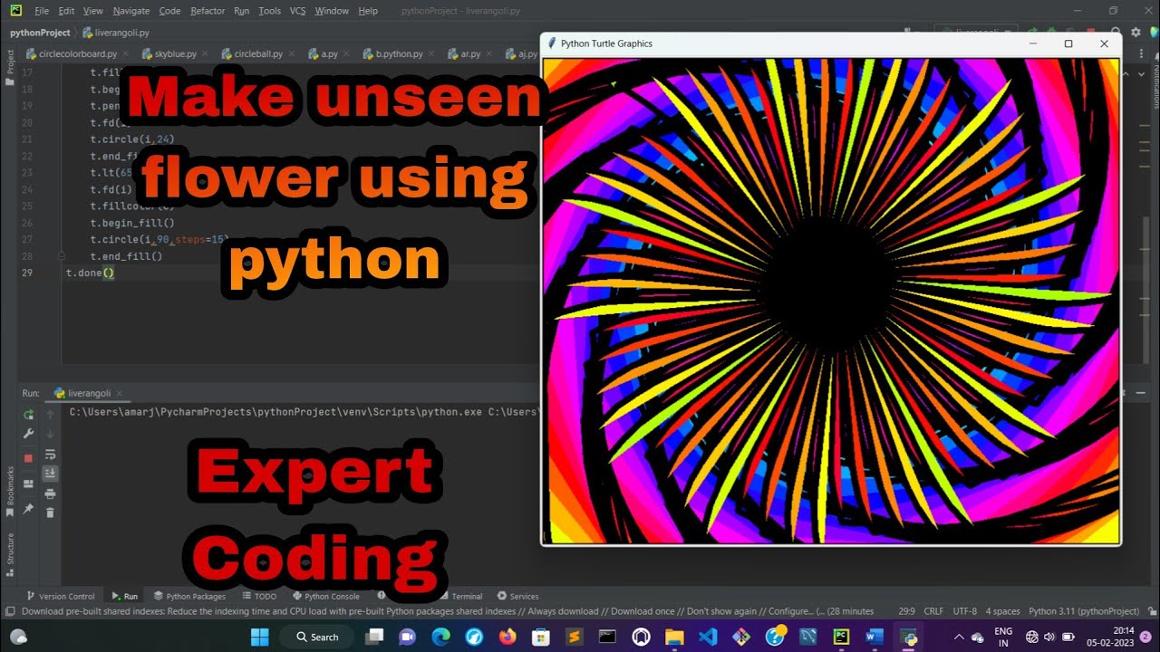 Make unseen design flower using python ||  make flower from python 2023 || @expertcoding3624