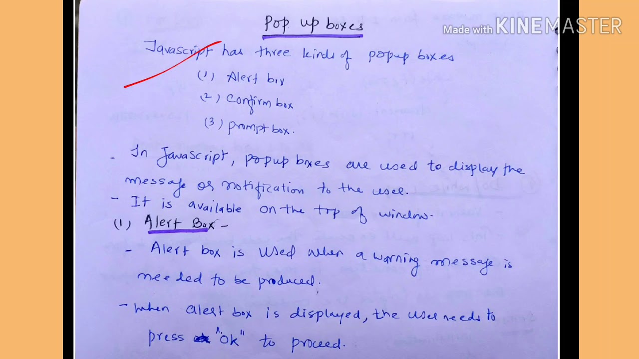 Pop up boxes in JavaScript - lecture 70/IWT