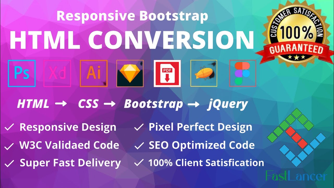 I will convert PSD to HTML, figma to HTML, xd to responsive HTML CSS bootstrap