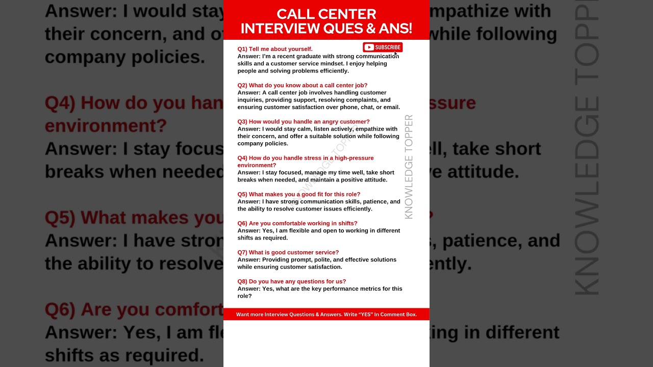 Call Center Interview Questions and Answers | Call Center Job Interview Questions and Answers