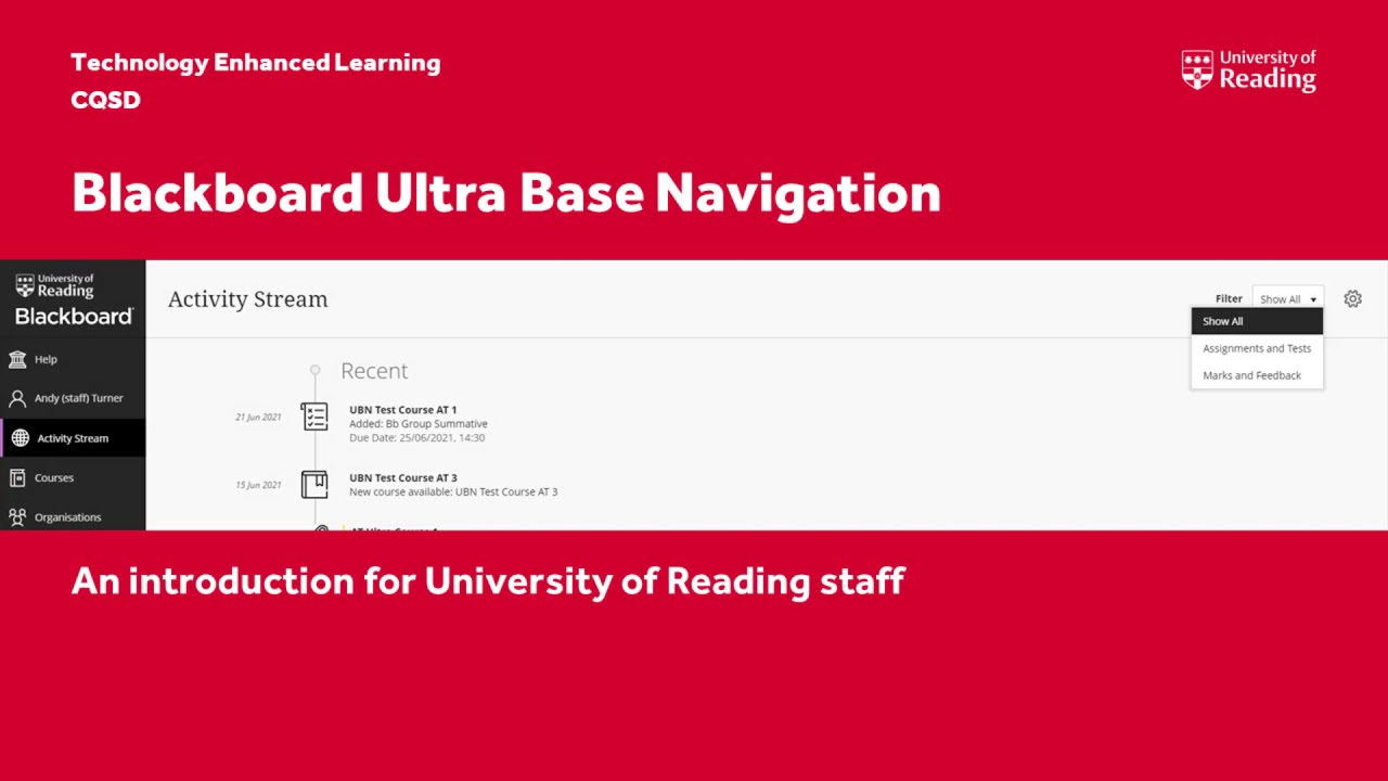 Blackboard Ultra Base Navigation: an introduction for University of Reading staff