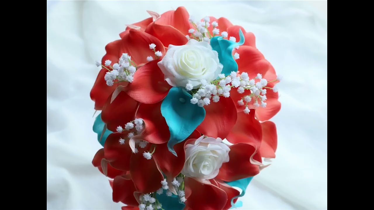 Coral and Malibu Calla Lily Bouquet Artificial Flower Wedding Bouquets