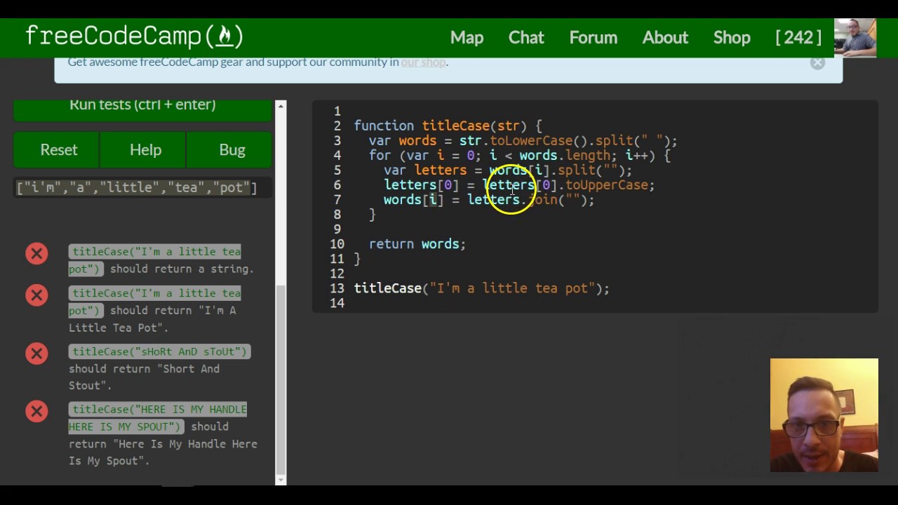 Title Case a Sentence, freeCodeCamp review, Basic Algorithm Scripting, Lesson 5