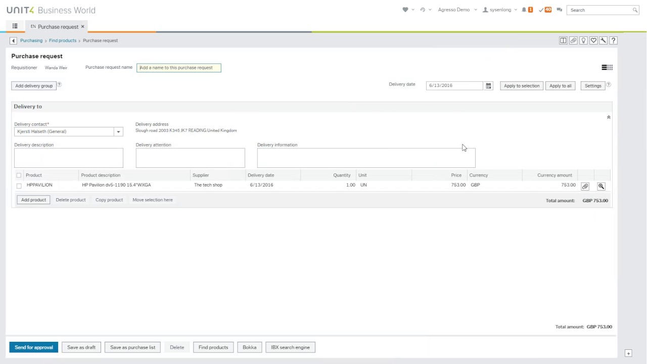 Agresso Unit4  Entering a Purchase Request