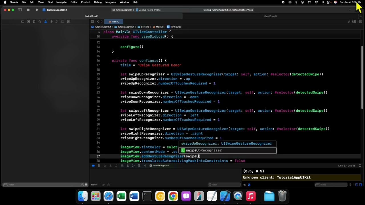 iOS Development with UIKit - 83 - Attaching Swipe Gesture Recognizers to a View