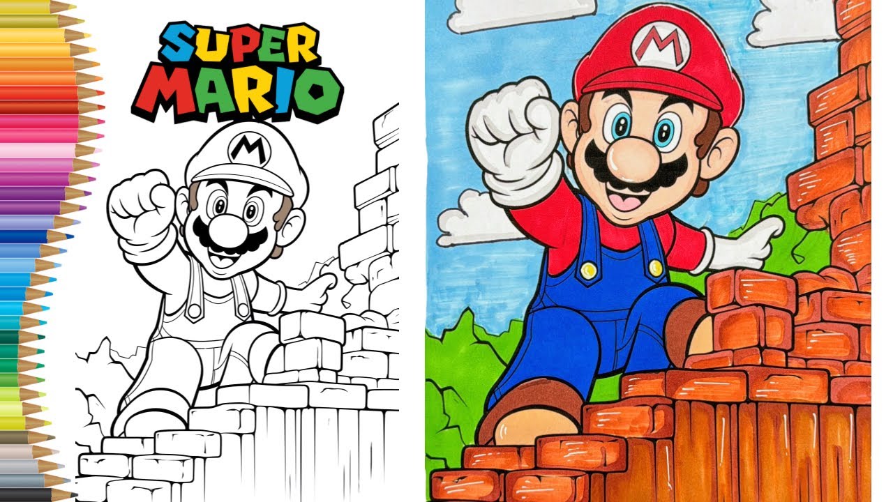 Coloring MAR10 Day Super Mario Bros Coloring Pages|Nintendo Super Mario|Mario Jumping the Brick Wall