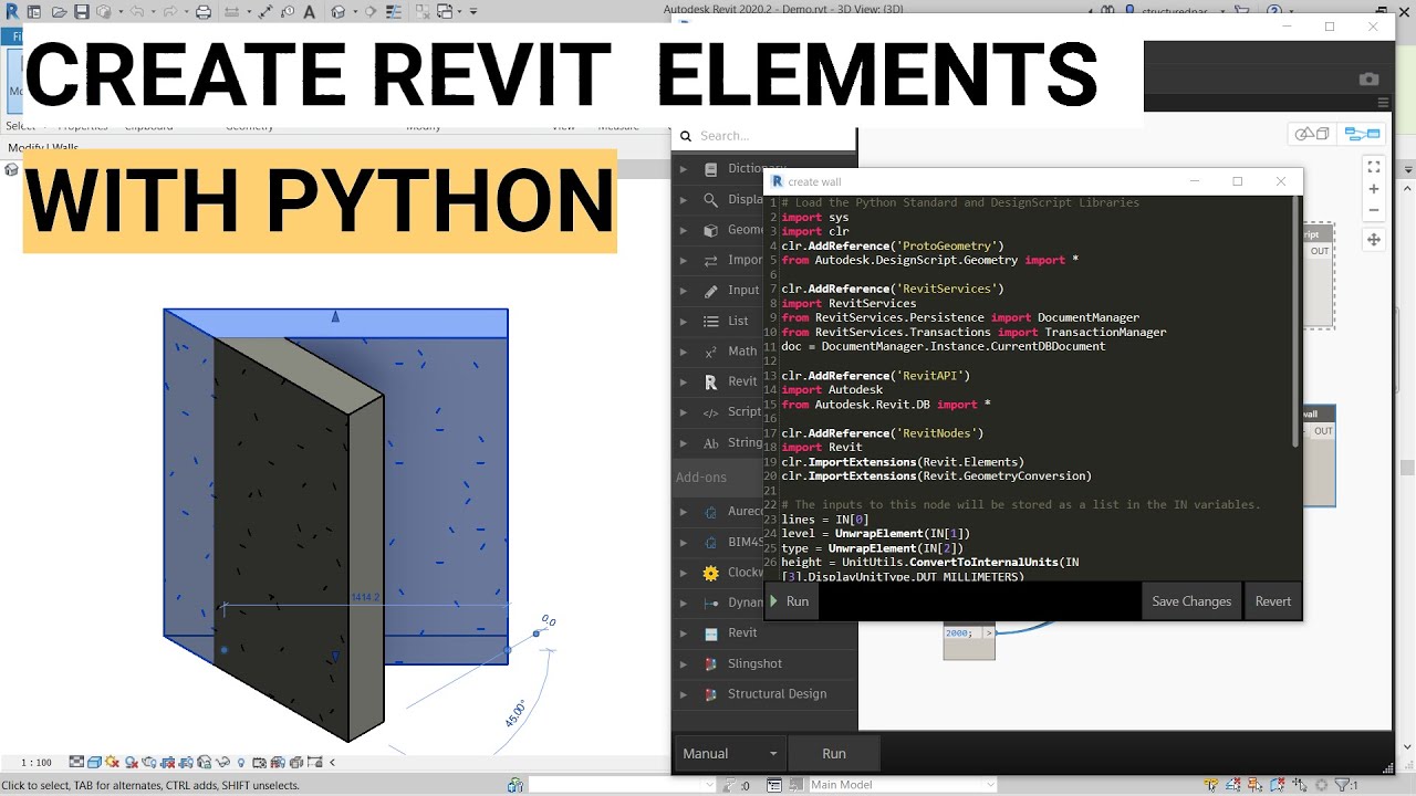 Tutorial: Create Revit elements with Python. Access the Revit API to make a wall with Dynamo.