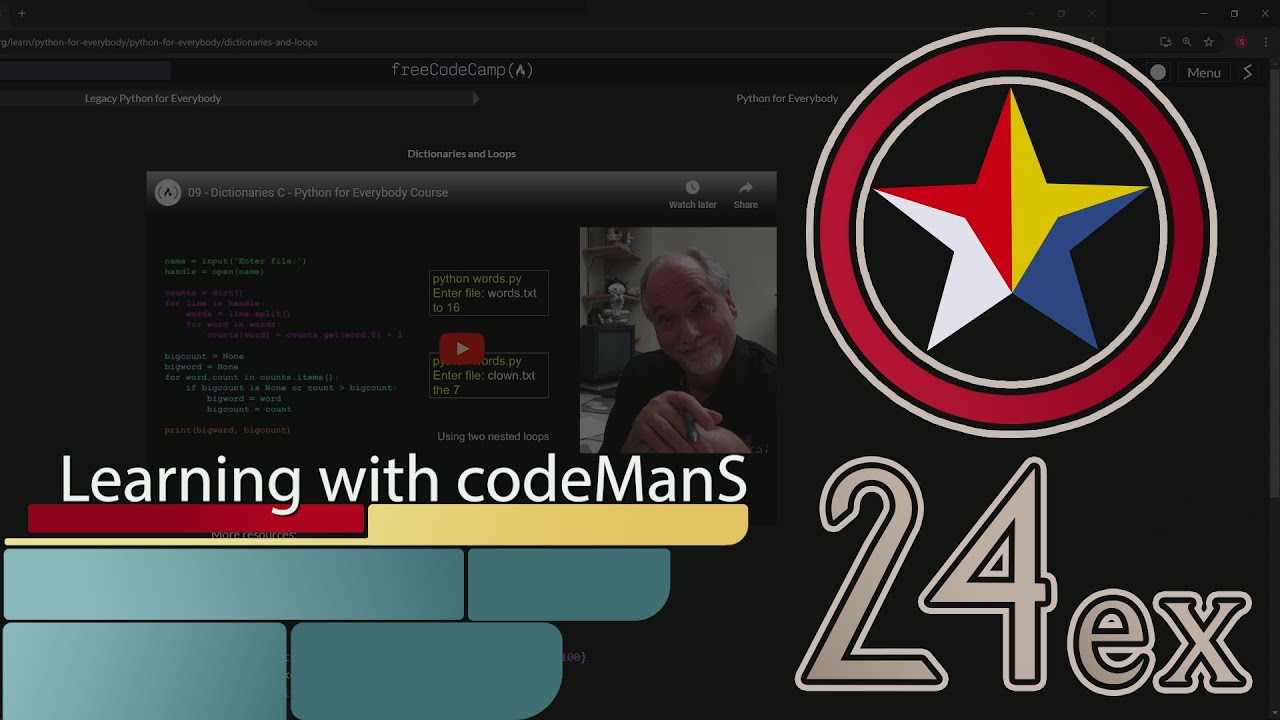 Dictionaries and Loops Exercise | freeCodeCamp | Legacy Python for Everybody 24ex
