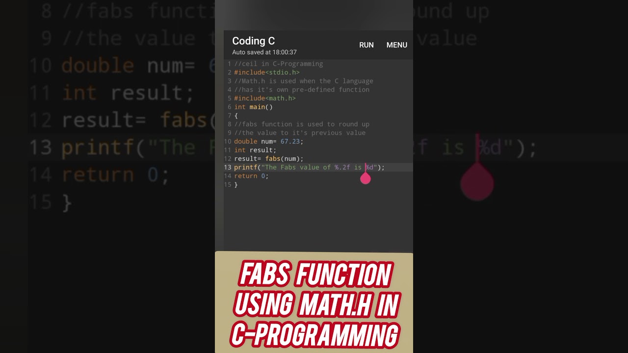 Fabs function using math.h in  C-Programming #fabs #function #cprogramming #code