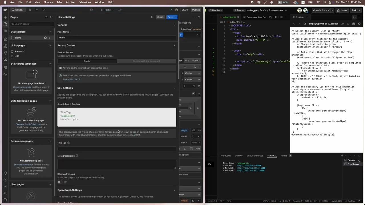 Cursor AI + Codesandbox + Webflow Custom Code Workflow