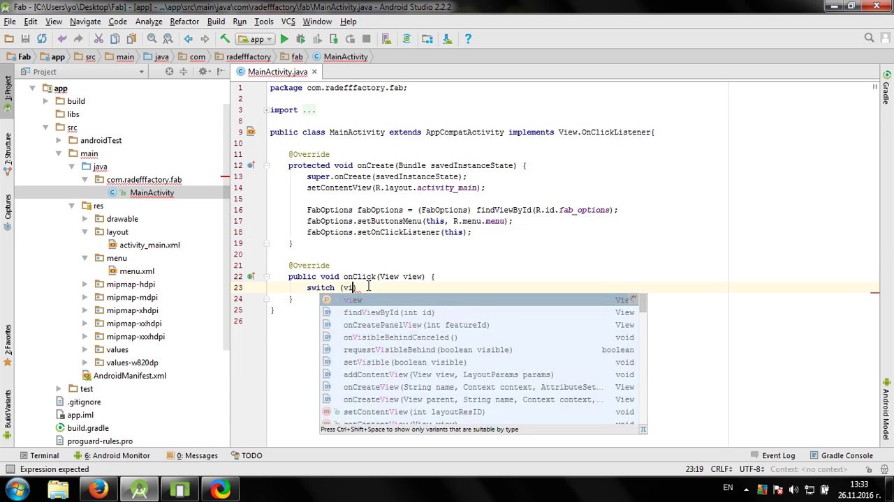 Using FabOptions library in Android Studio