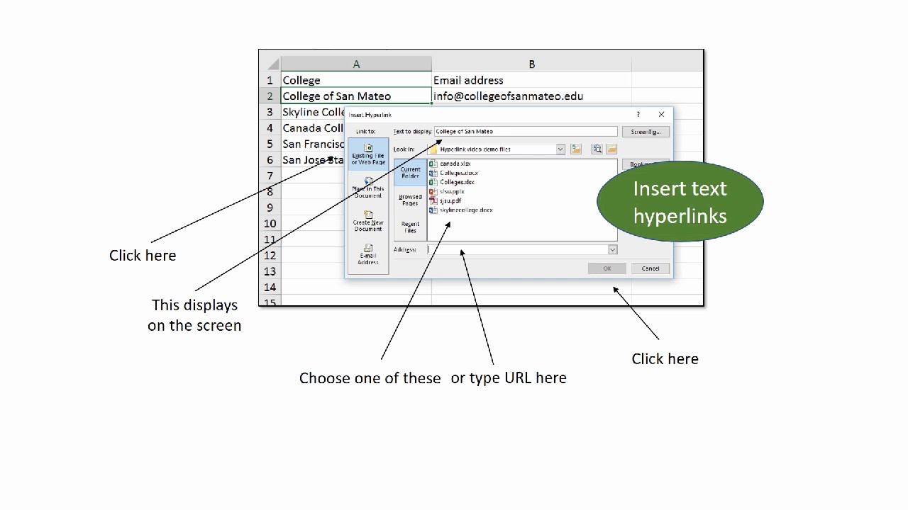 Introduction to Excel -- Lesson 5: adding hyperlinks
